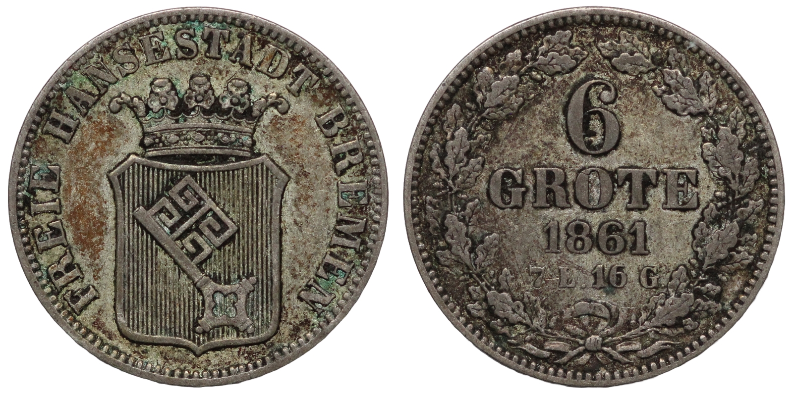 German States Bremen 1861 6 Grote / 1/12 Thaler KM# 245 World Silver ...