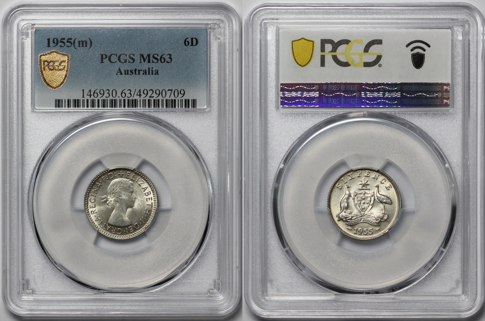 PCGS Graded MS63 Australia 1955(m) Sixpence 6D Uncirculated Silver Coin ...