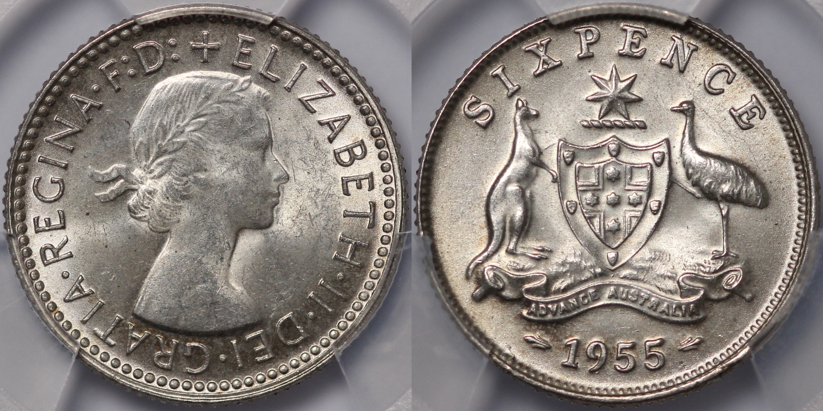 PCGS Graded MS63 Australia 1955(m) Sixpence 6D Uncirculated Silver Coin ...
