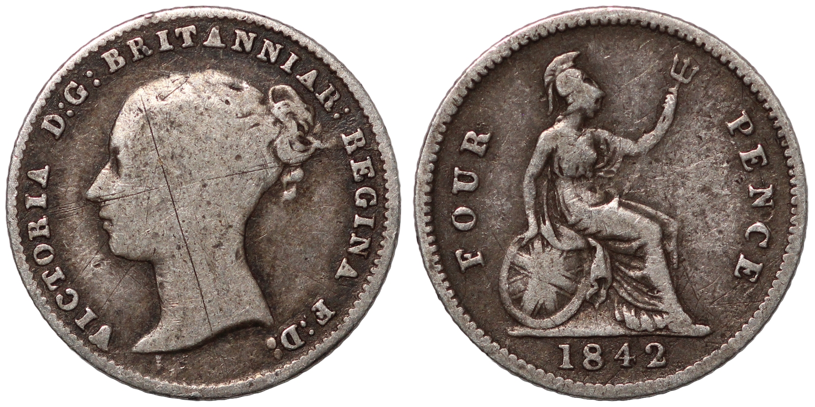 Great Britain 1842 Groat/Fourpence 4D Victoria S-3913 Silver Coin ...