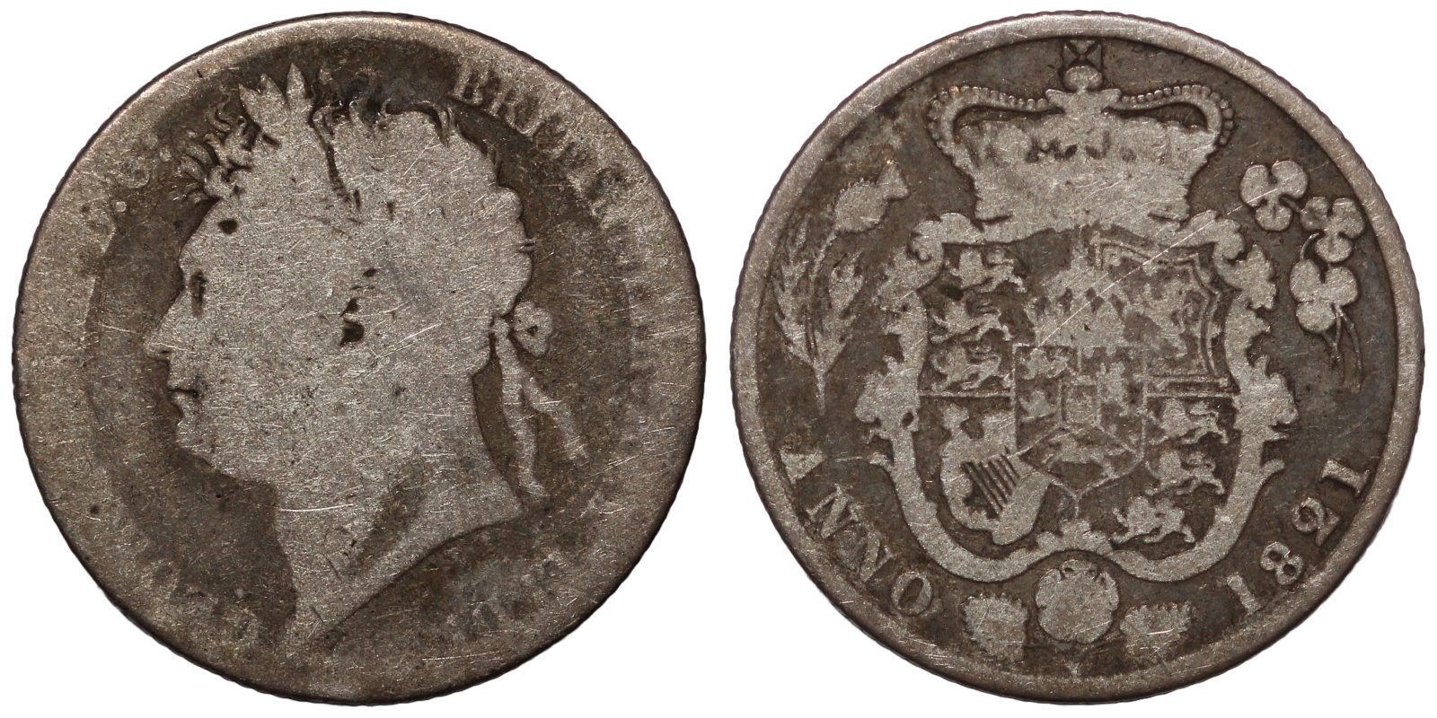 Great Britain 1821 Shilling First Reverse George IV Silver Coin One ...