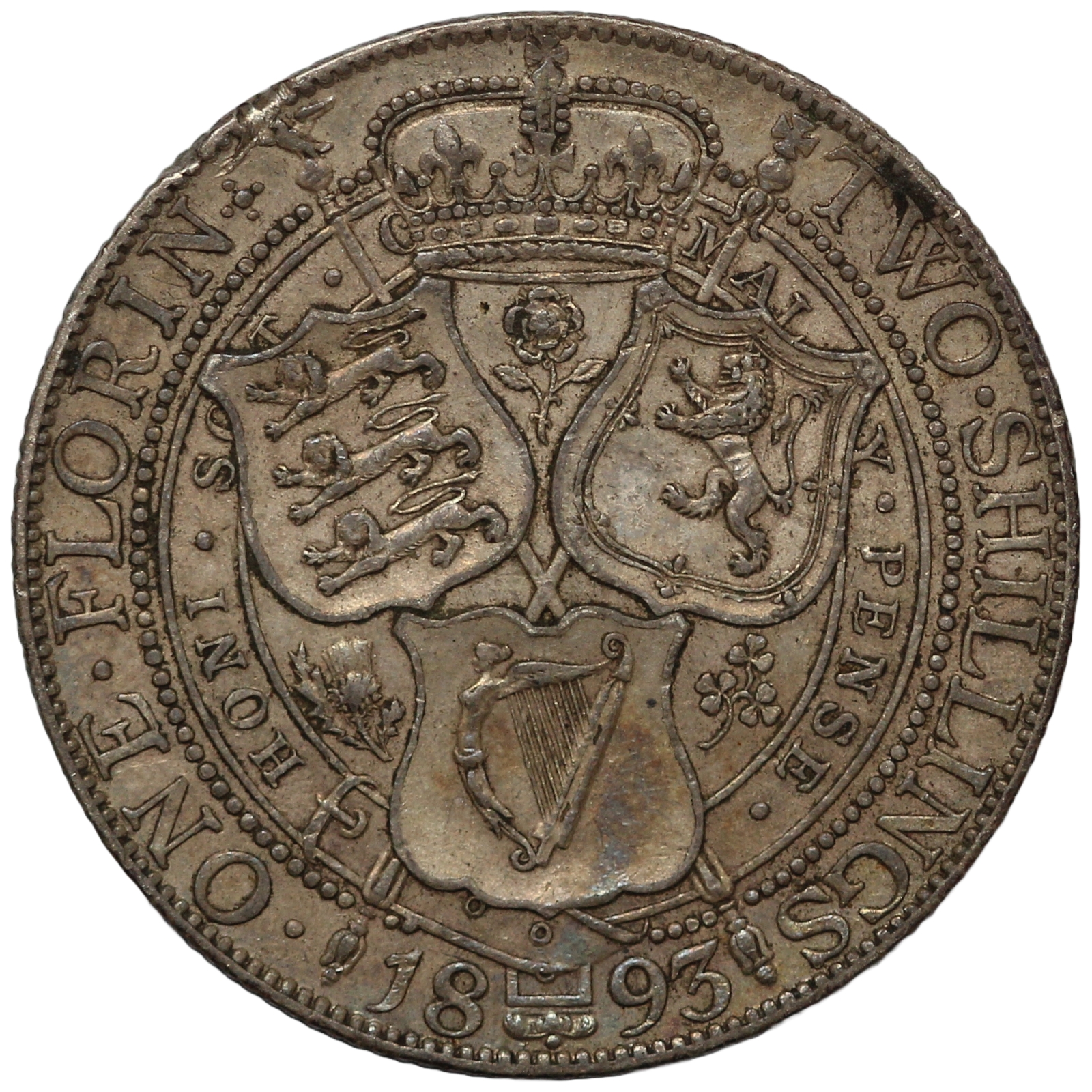 Great Britain 1893 Florin Victoria Old Head S-3939 Sterling Silver Coin ...