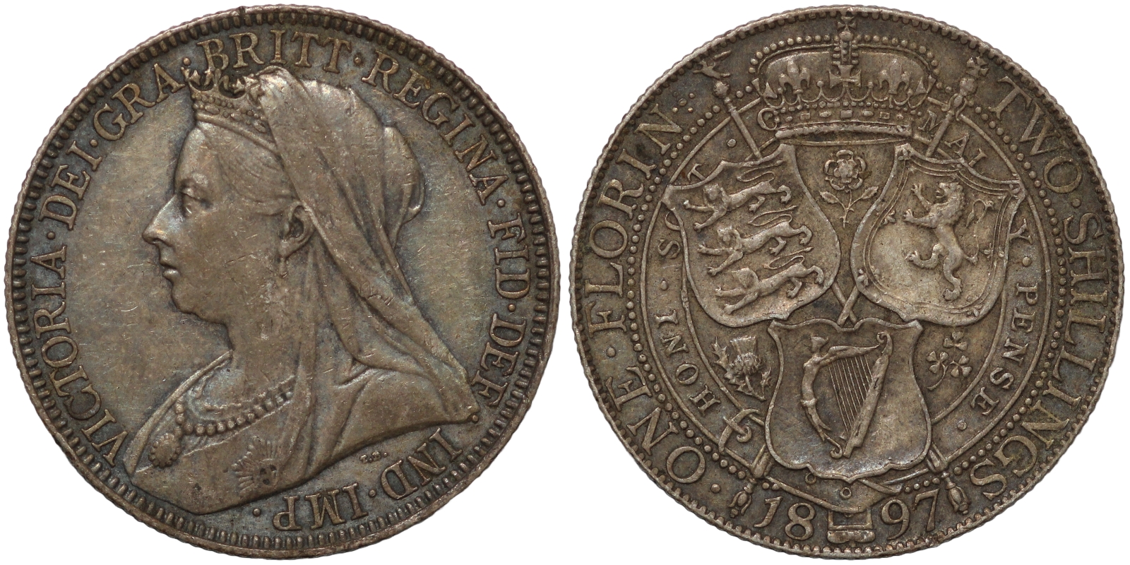 Great Britain 1897 Florin Victoria Old Head S-3939 Sterling Silver Coin ...