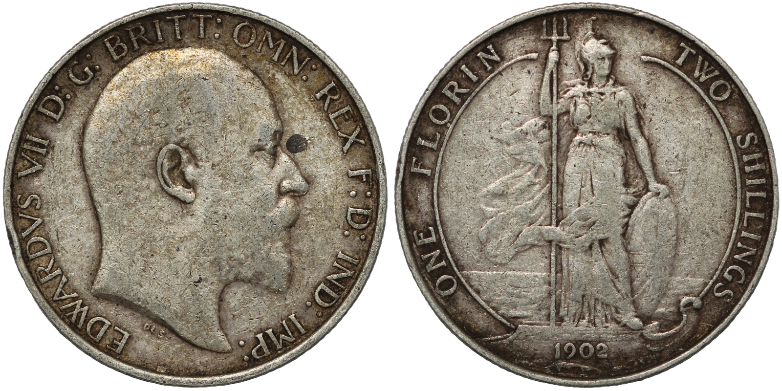 Great Britain 1902 Florin Edward VII Britannia S-3981 Sterling Silver ...