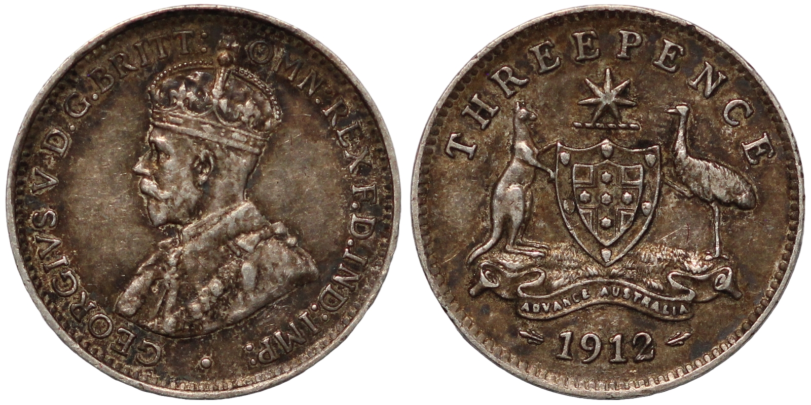 Australia 1912 Threepence George V London Mint Early Date Sterling ...