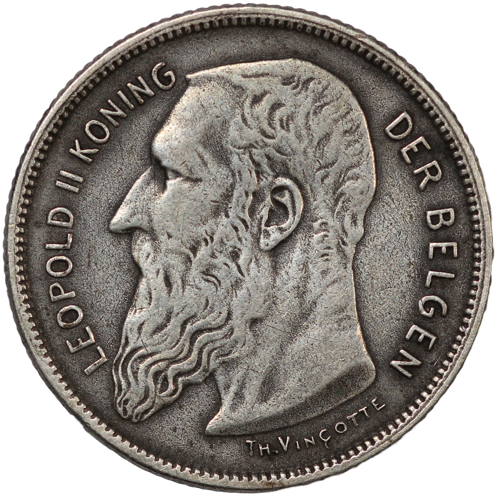 Belgium 1909 2 Francs (2 Frank) Leopold II Dutch Legend KM# 59 World ...