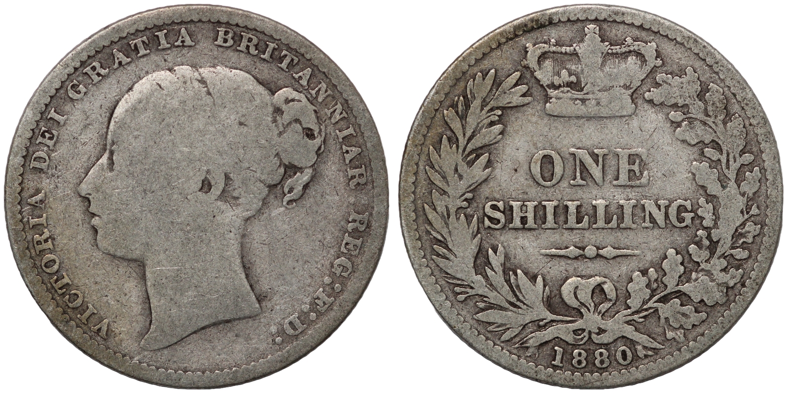 Great Britain 1880 Shilling Victoria Young Head No Die Number S-3907 ...