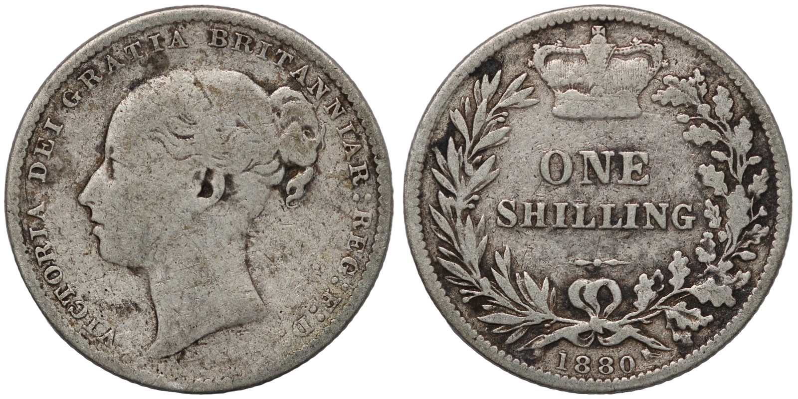 Great Britain 1880 Shilling Victoria Young Head No Die Number S-3907 ...
