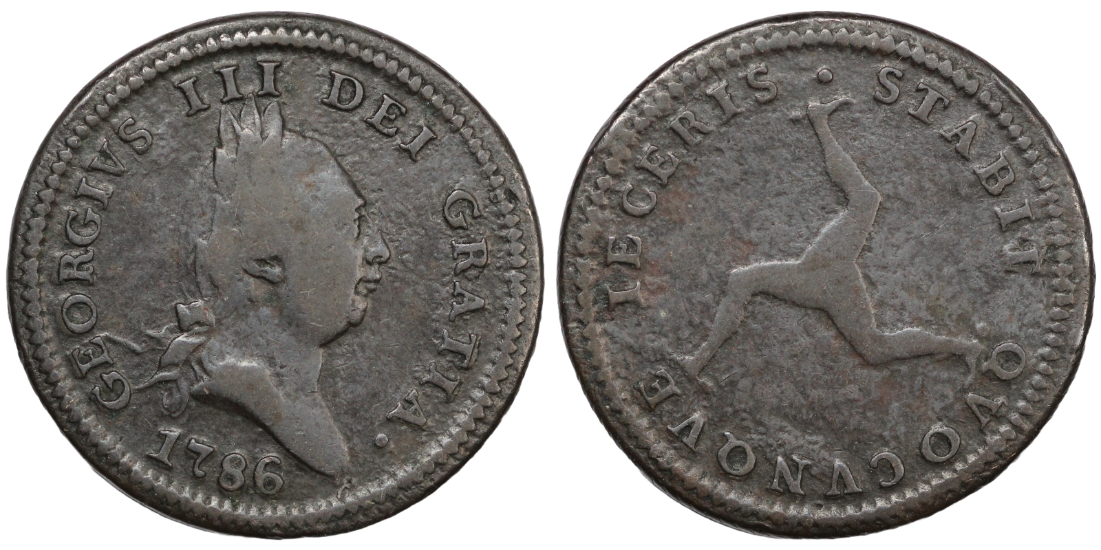 Isle of Man 1786 Penny George III Triskeles KM# 9.1 World Copper Coin - Scarce - Imperial ...
