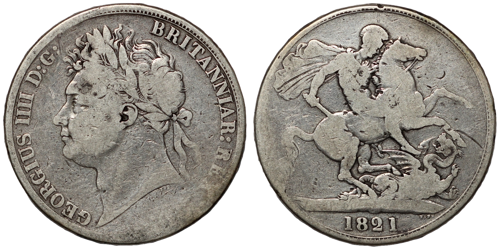 Great Britain 1821 Crown George IV SECUNDO Edge Large Sterling Silver ...