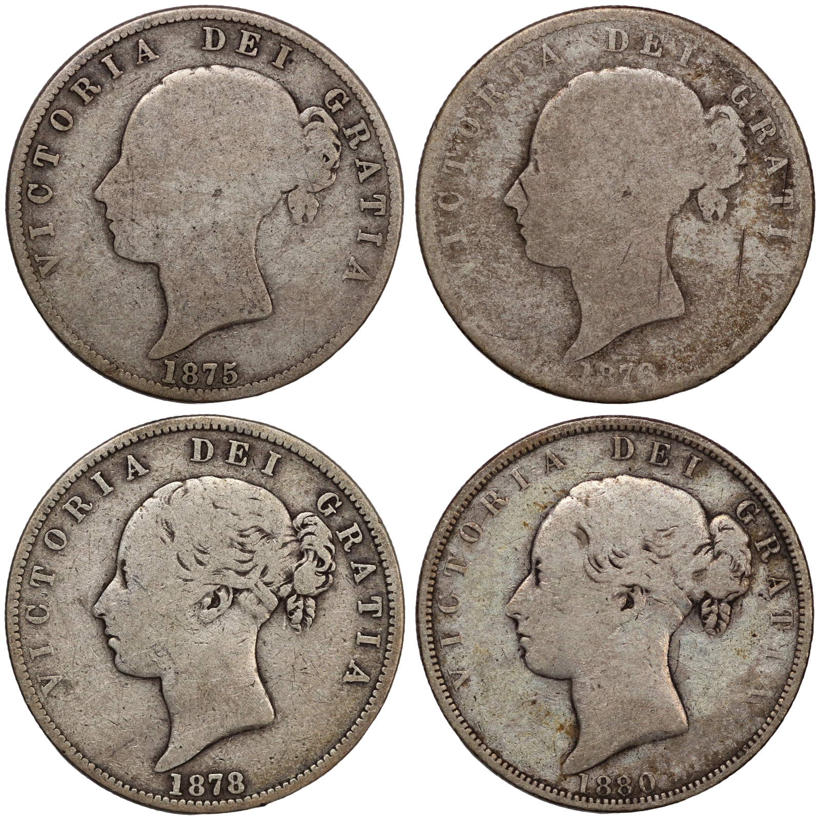 Lot of 4 Great Britain Victoria Young Head Halfcrowns 1875,76,78,80 ...