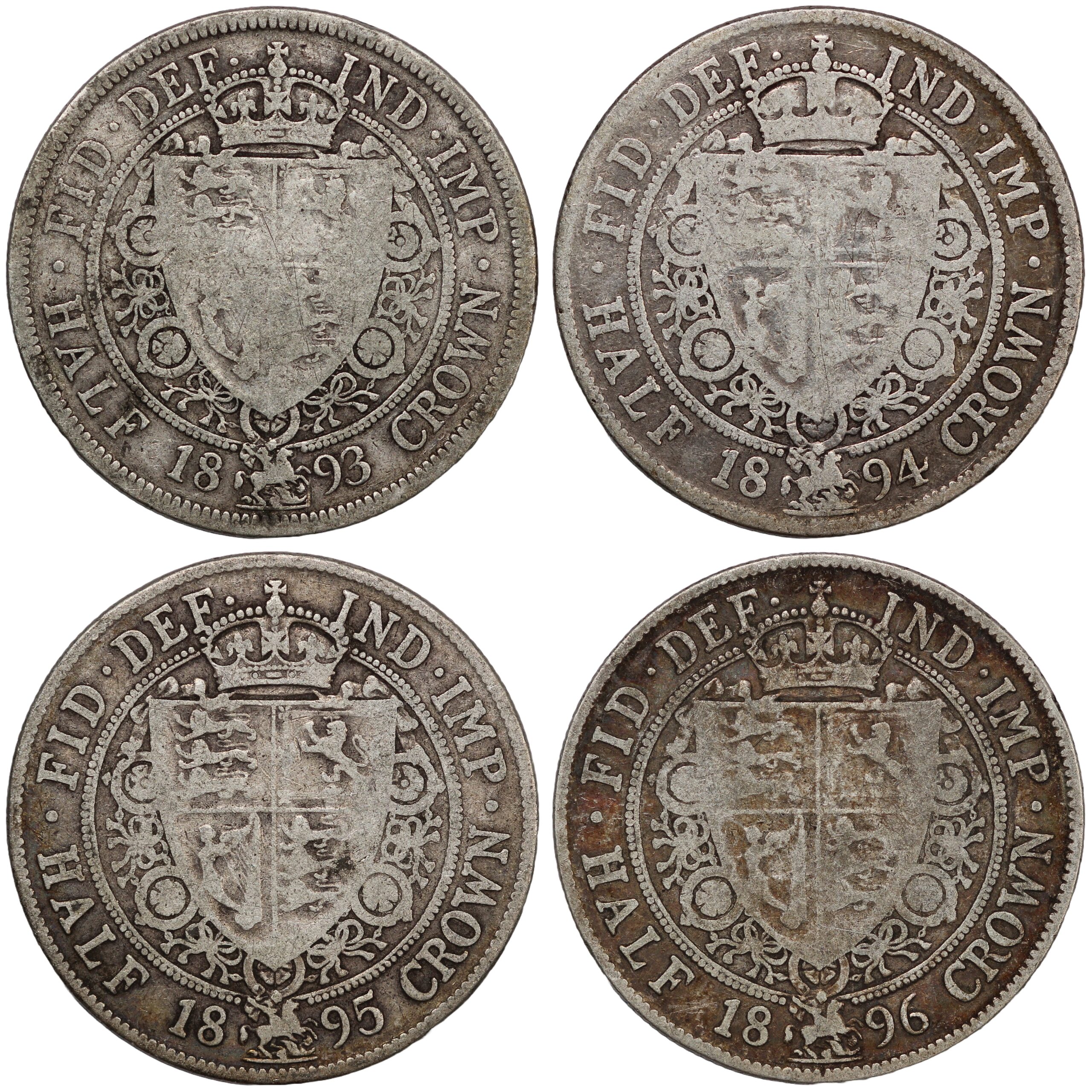 Lot of 4 Great Britain Victoria Old Head Halfcrowns 1893,94,95,96 ...