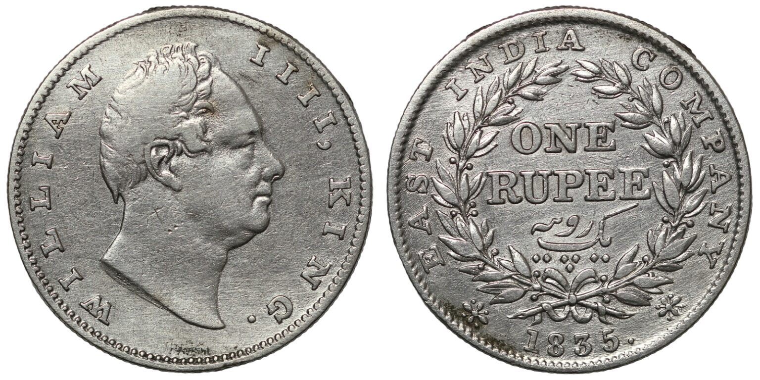 India - British 1835(c) Rupee William IV RS Incused Calcutta Silver ...