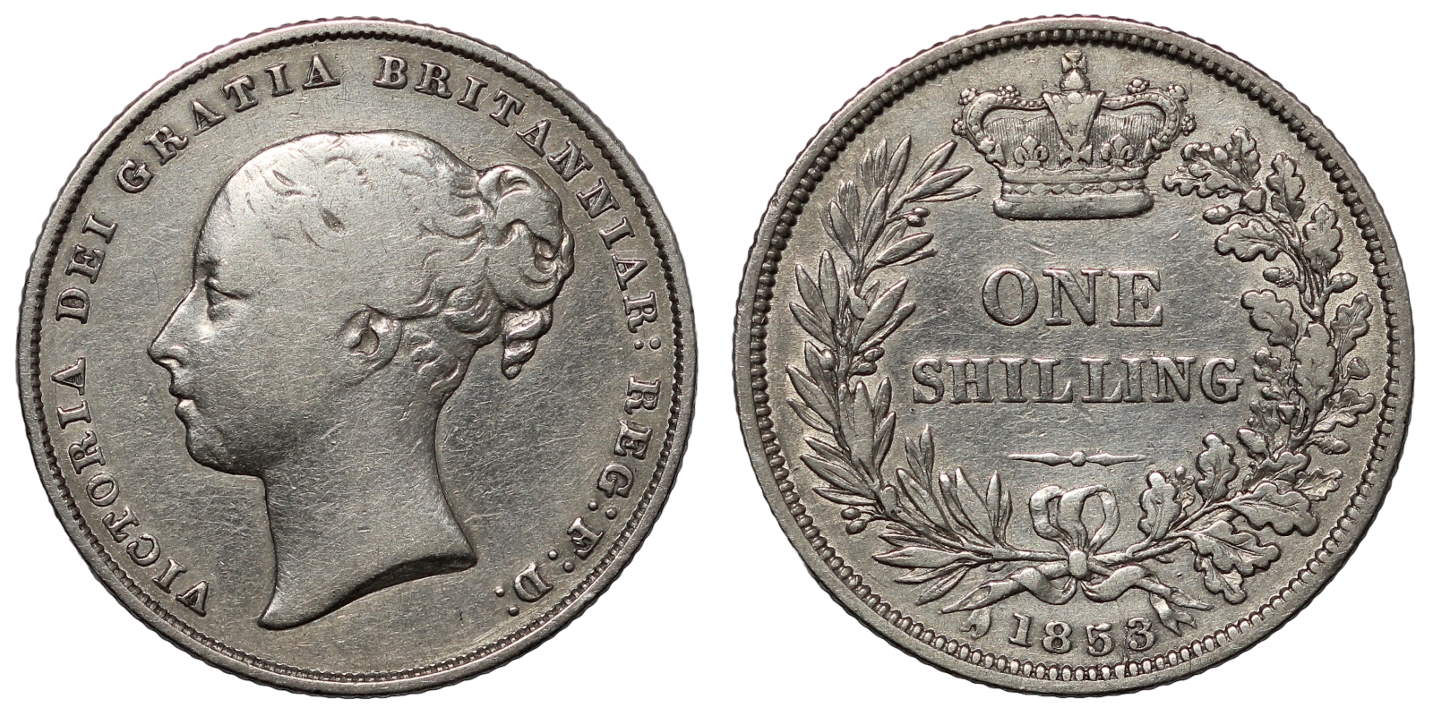 Great Britain 1853 Shilling Victoria Young Head No Die Number S-3904 ...