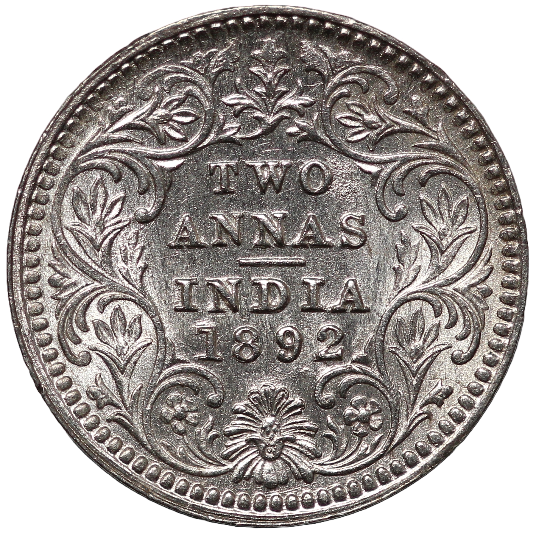 India-British 1892-C 2 Annas Type B Bust, Type II Reverse Victoria ...