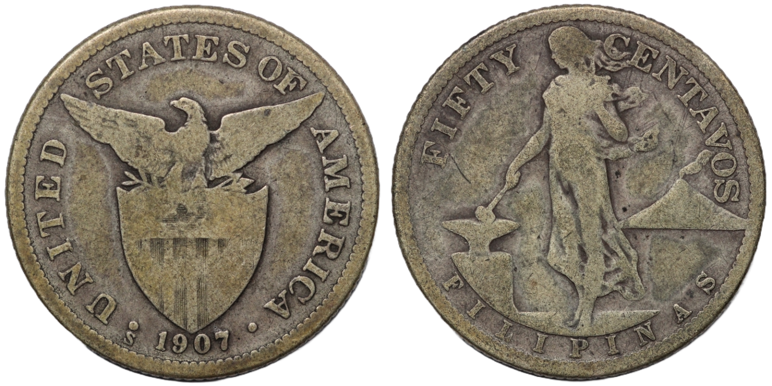 US Philippines 1907-S 50 Centavos San Francisco Mint KM# 171 World ...