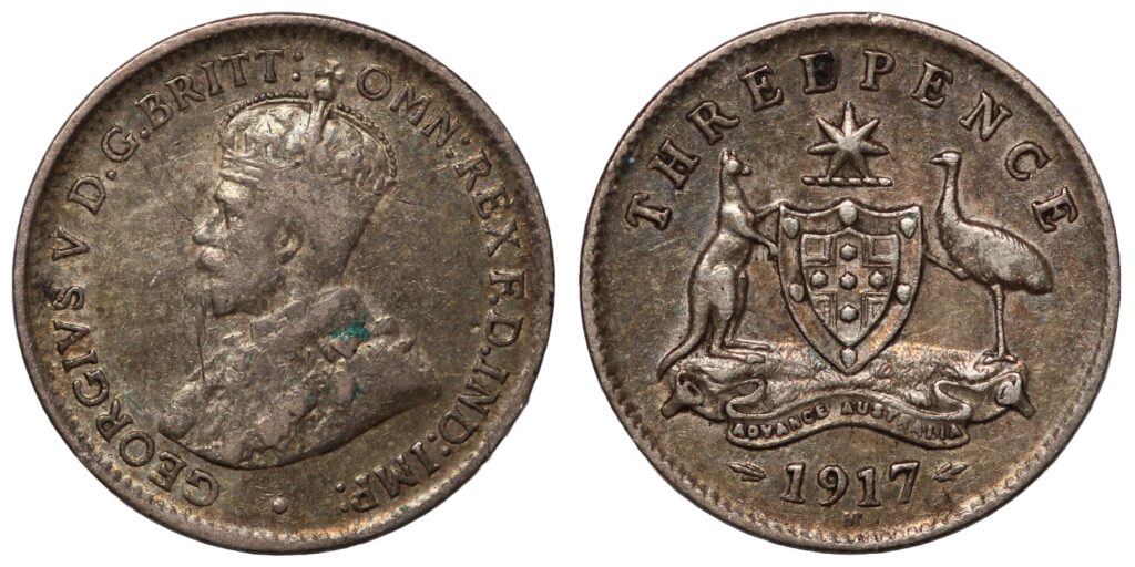 Australia 1917-M Threepence 3D George V Melbourne Mint Sterling Silver ...