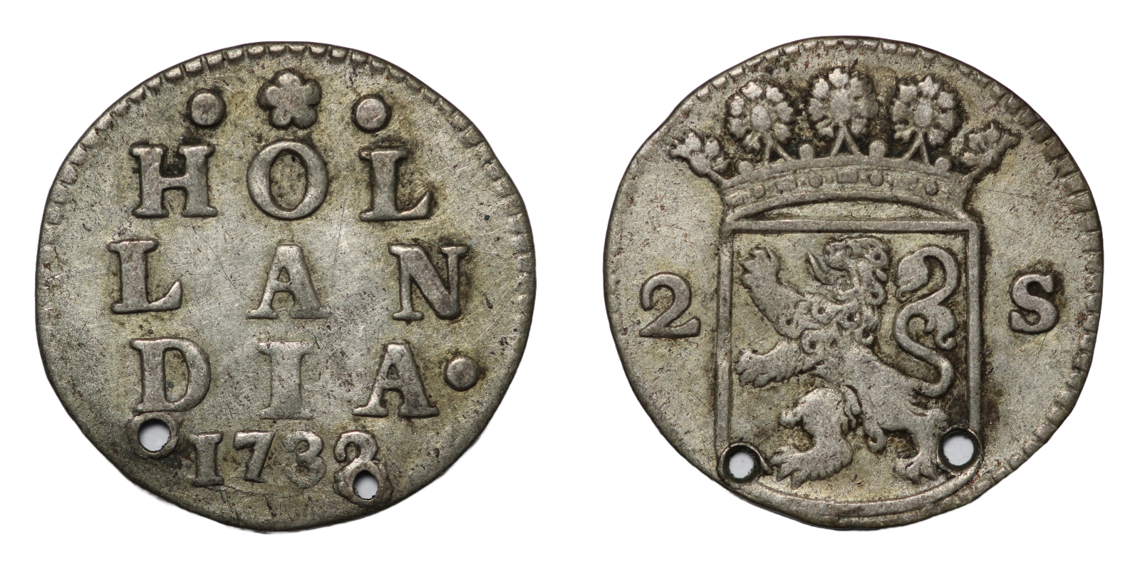 Lot of 6 Netherlands Holland 2 Stuivers Various Dates 1672-1793 Silver ...