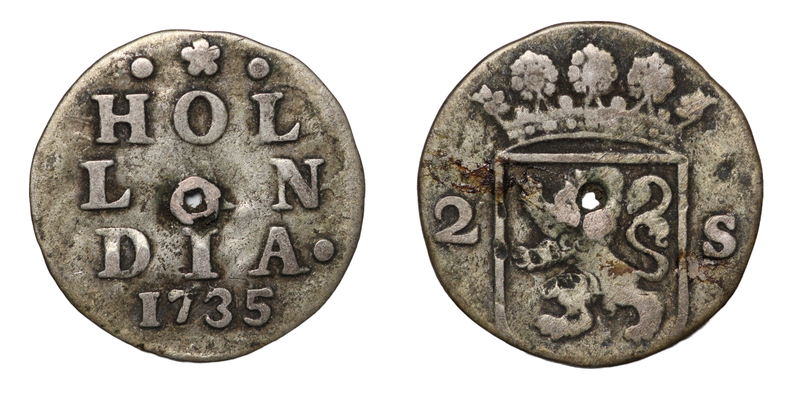 Lot of 6 Netherlands Holland 2 Stuivers Various Dates 1672-1793 Silver ...