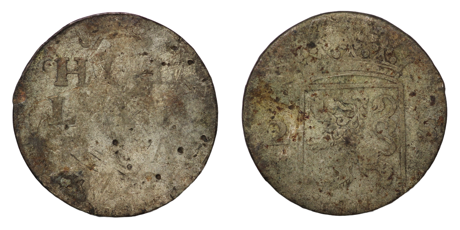 Lot of 6 Netherlands Holland 2 Stuivers Various Dates 1672-1793 Silver ...