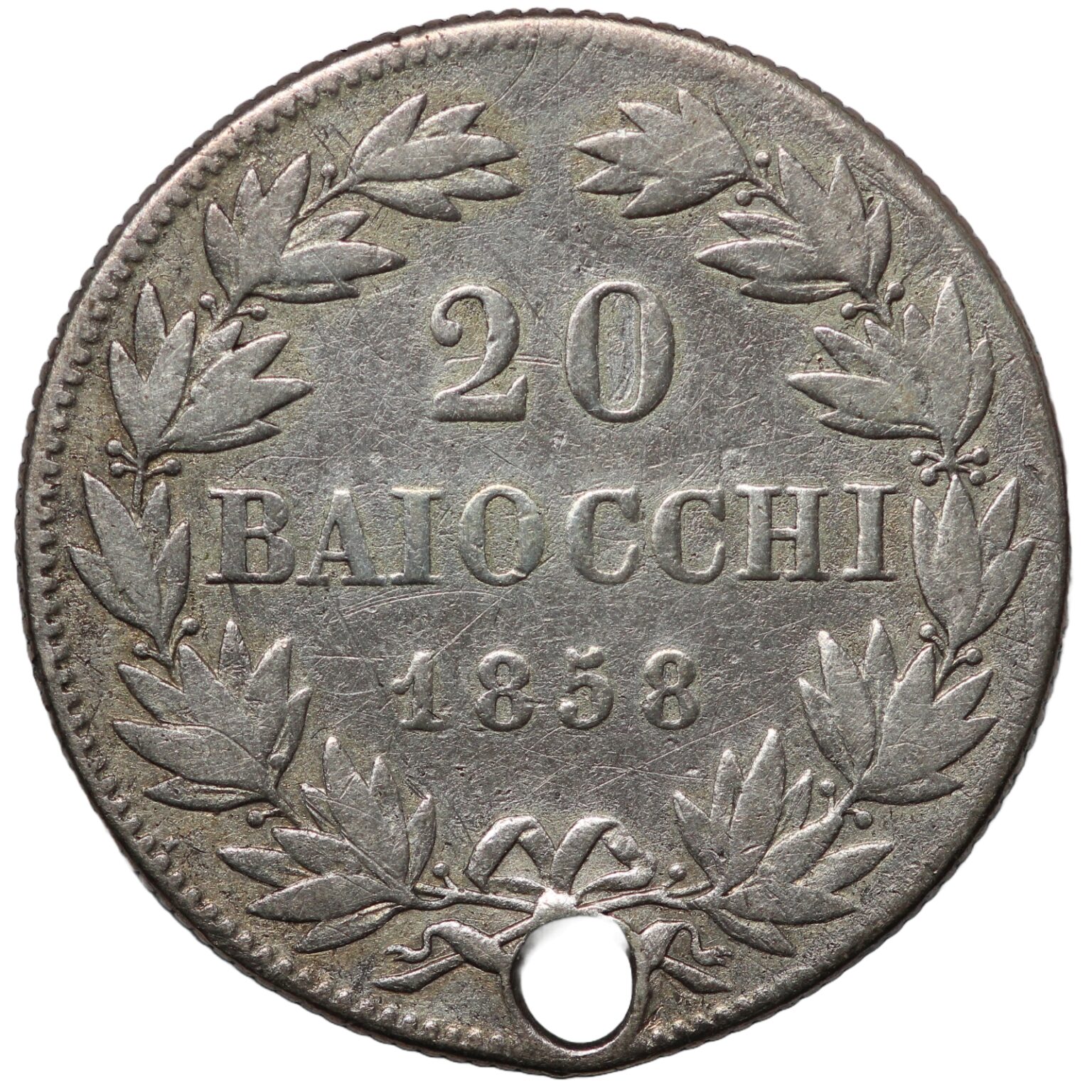 Italian States Papal States 1858 Year XIII 20 Baiocchi Pius IX World ...