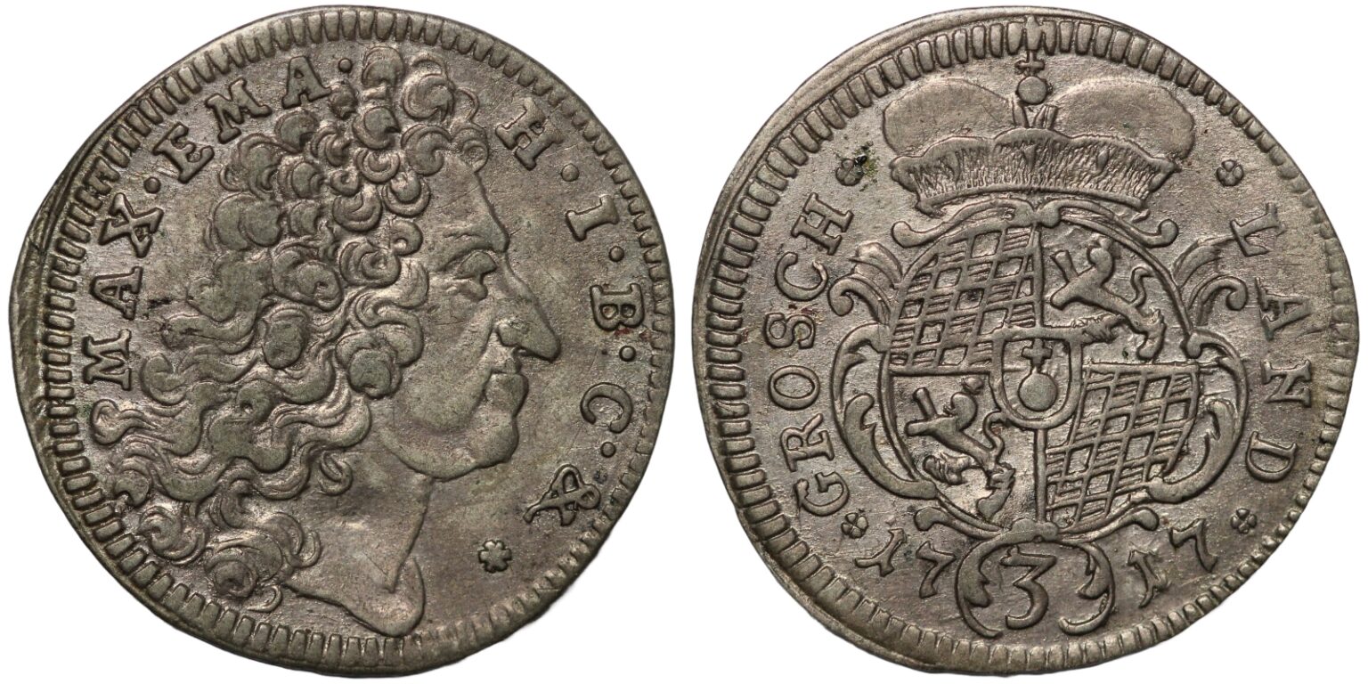 German States Bavaria 1717 3 Kreuzers Maximilian II Emanuel World ...