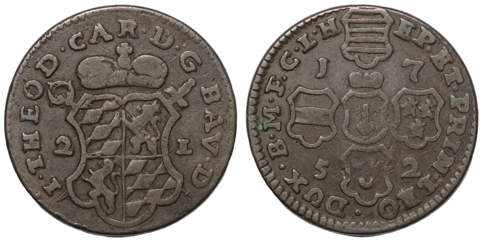 Belgian States - Liege 1752 2 Liards Jean-Théodore of Bavaria Copper ...