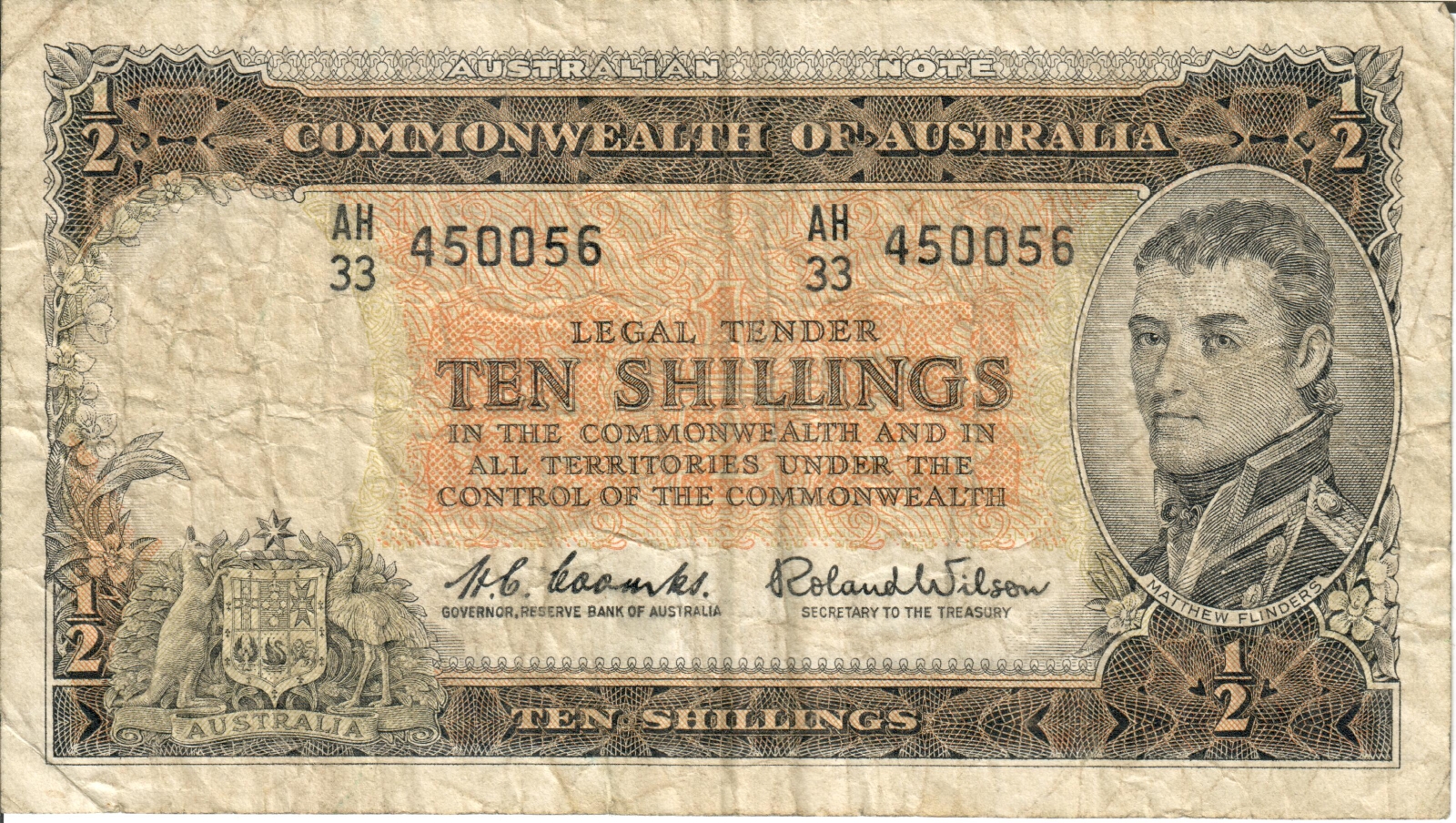 Australia 1961 Ten Shillings Banknote Coombs Wilson R17 AH/33 ...