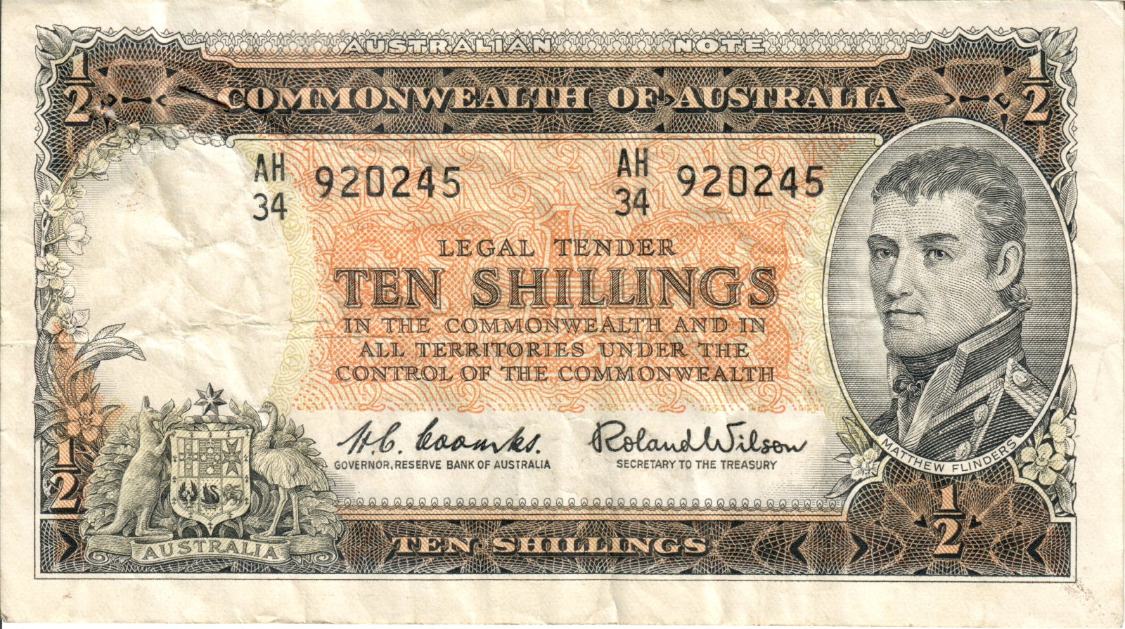 Australia 1961 Ten Shillings Banknote Coombs Wilson R17 AH/34 ...