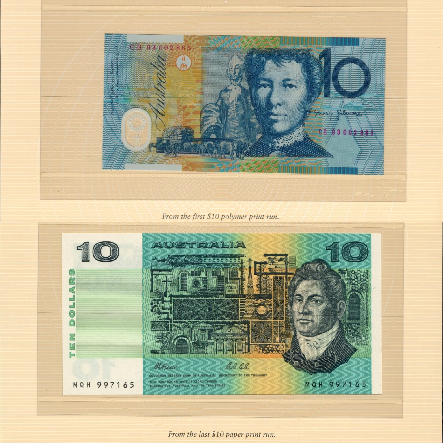 Australia 1993 $10 Banknotes First & Last Collector Folder Purple ...