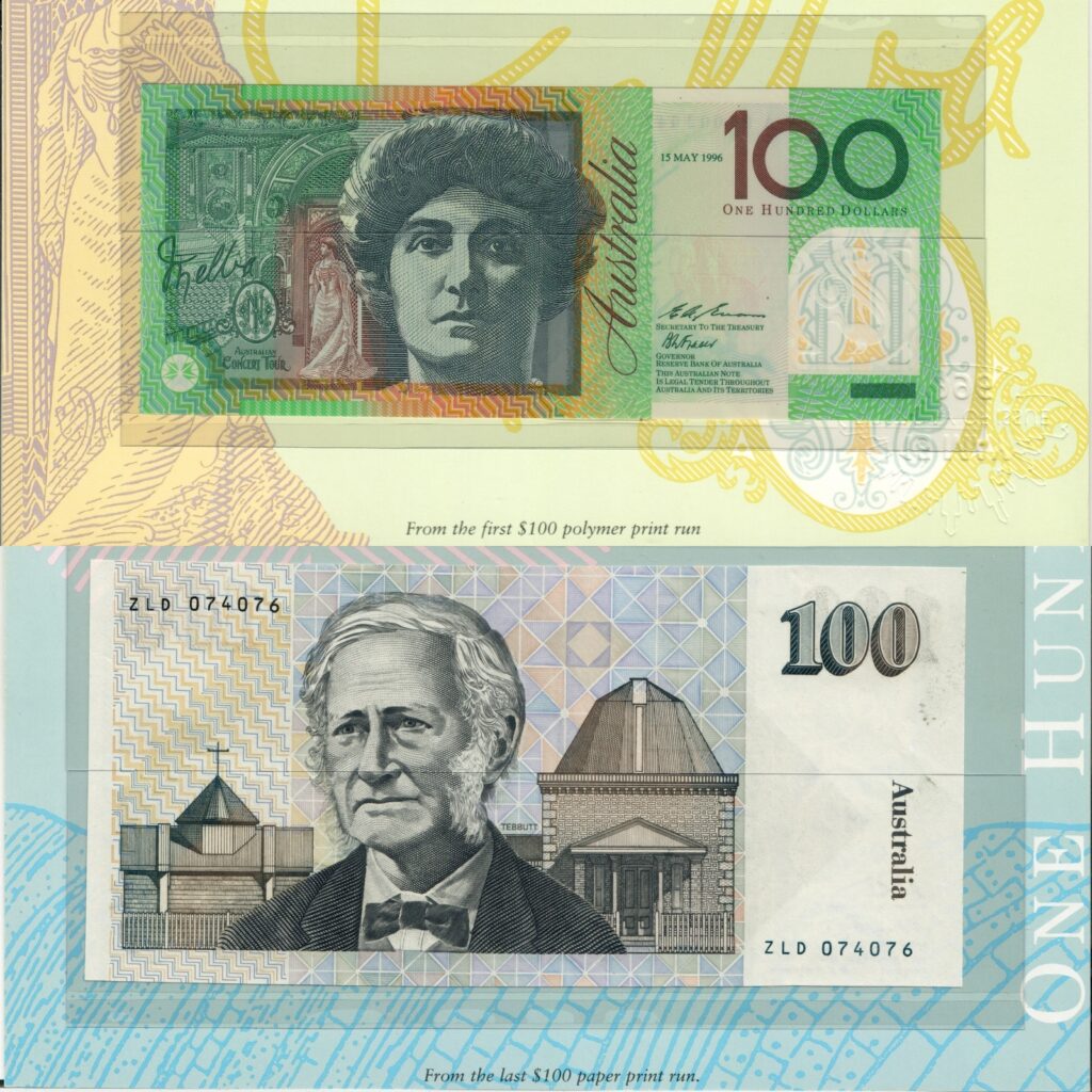 Australia 1996 $100 Banknotes First & Last First Day of Issue Embossed ...
