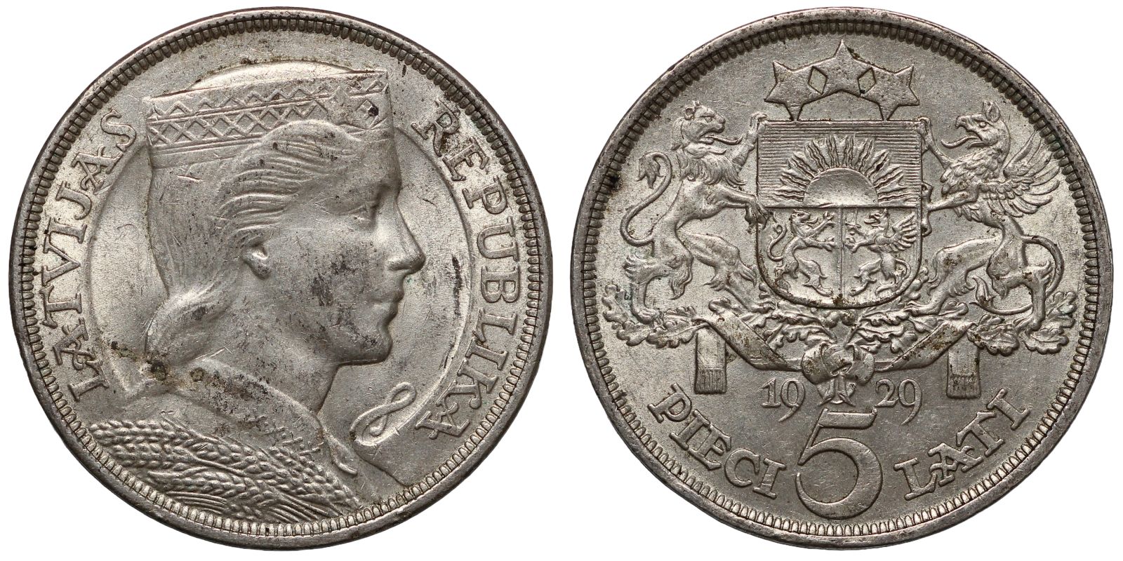 Latvia 1929 5 Lati KM# 9 World Silver Coin - Imperial Numismatics