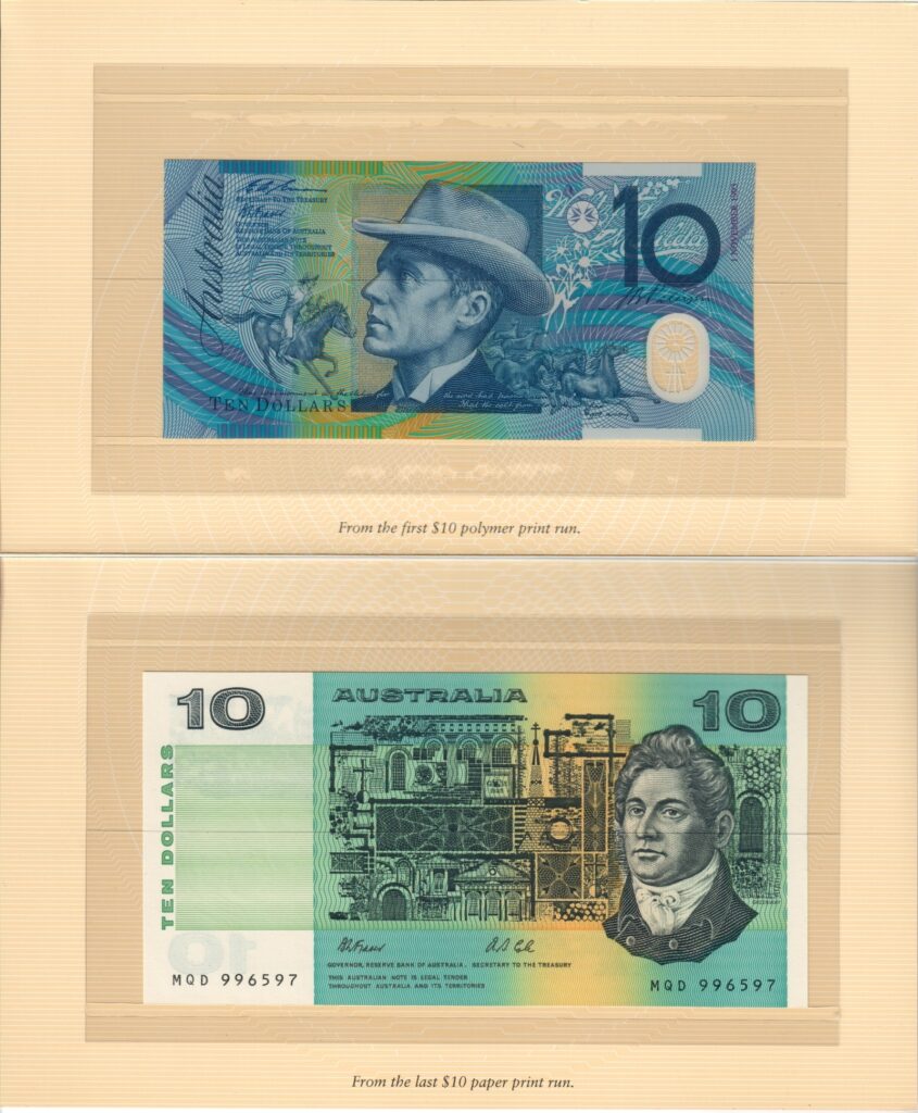 Australia 1993 $10 Banknotes First Polymer & Last Paper NPA Folder ...
