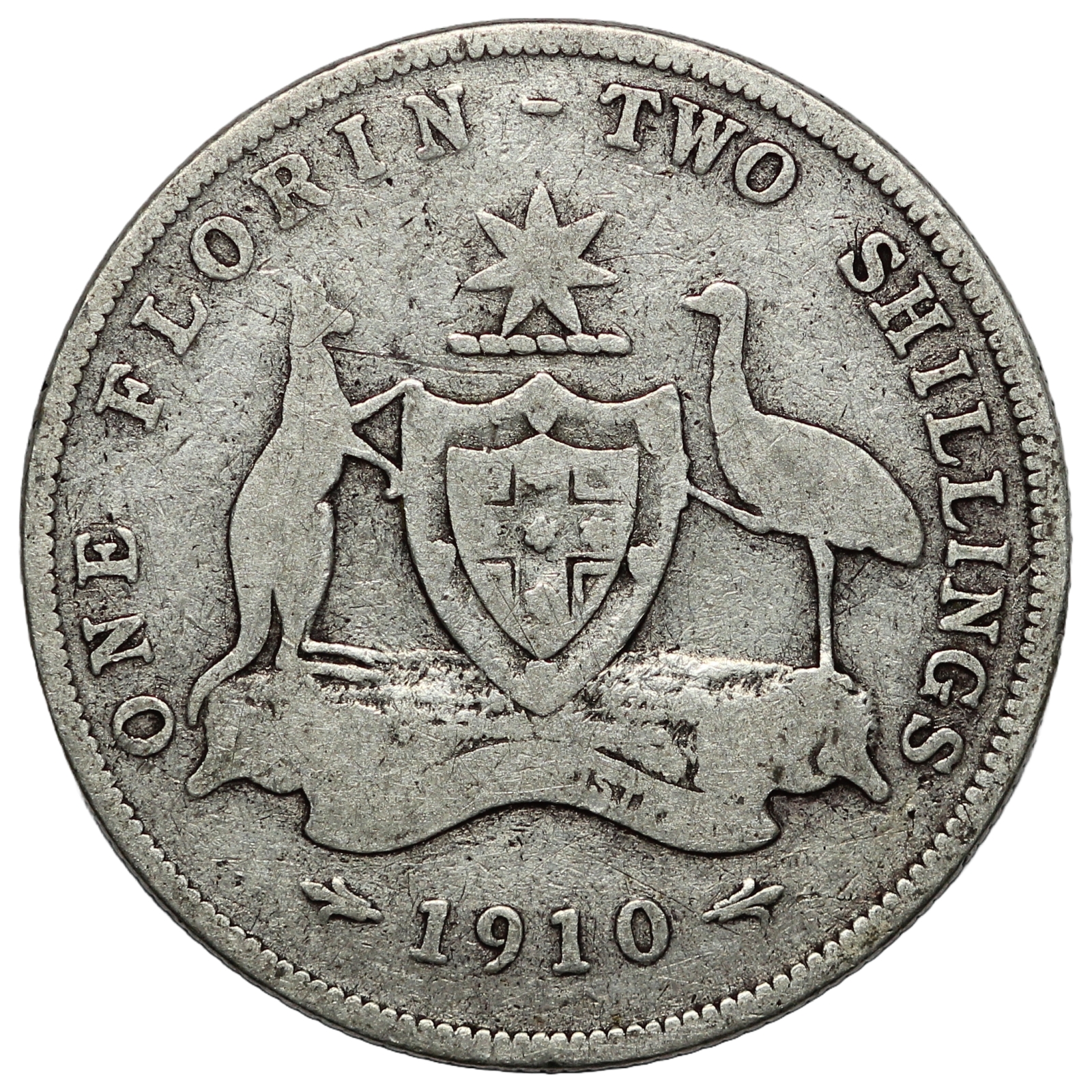 Australia 1910 Florin Edward VII One-Year Type Sterling Silver Coin ...