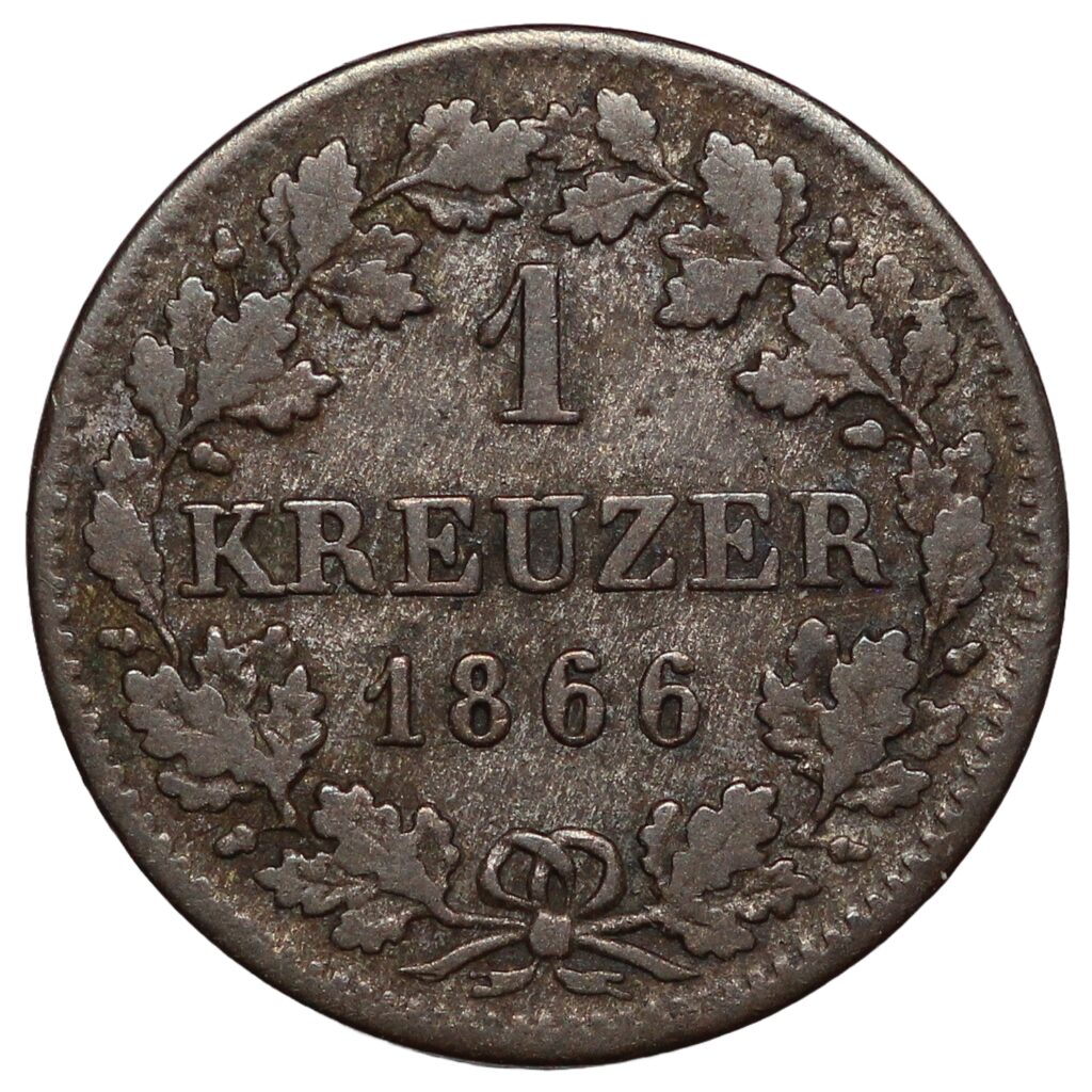 German States Kingdom of Bavaria 1866 1 Kreuzer KM# 873 World Silver ...