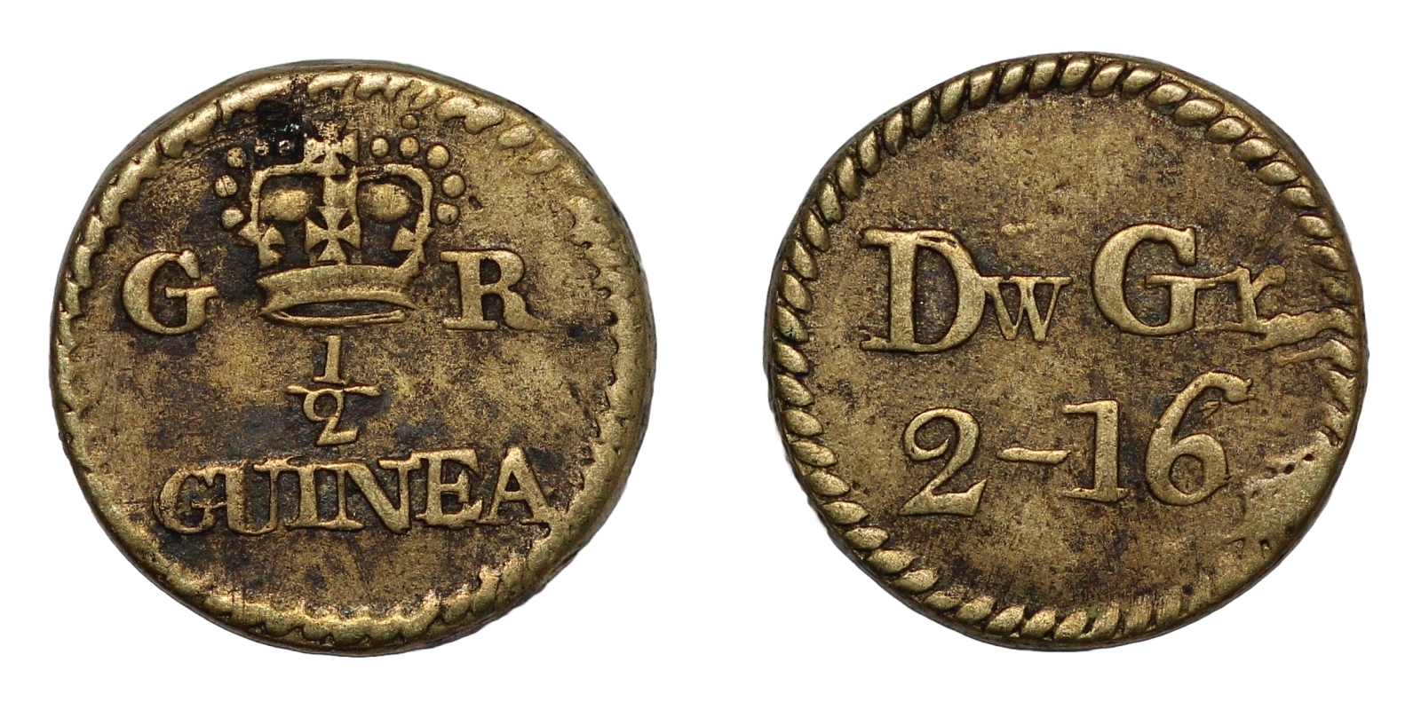 George III Undated Brass Half Guinea Coin Weight Dw. Gr. 2.16 ...