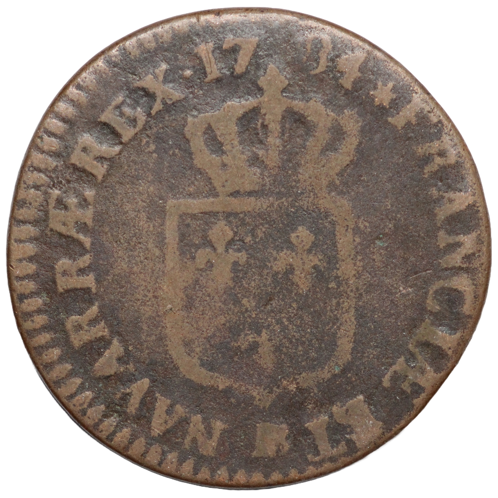 France 1784-BB 1/2 Sol Louis XVI KM# 586.4 Strasbourg Mint World Copper ...