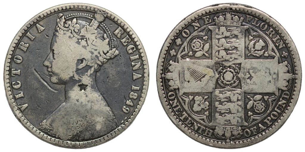 Great Britain 1849 Godless Florin Victoria S-3890 Silver Coin - Rare ...