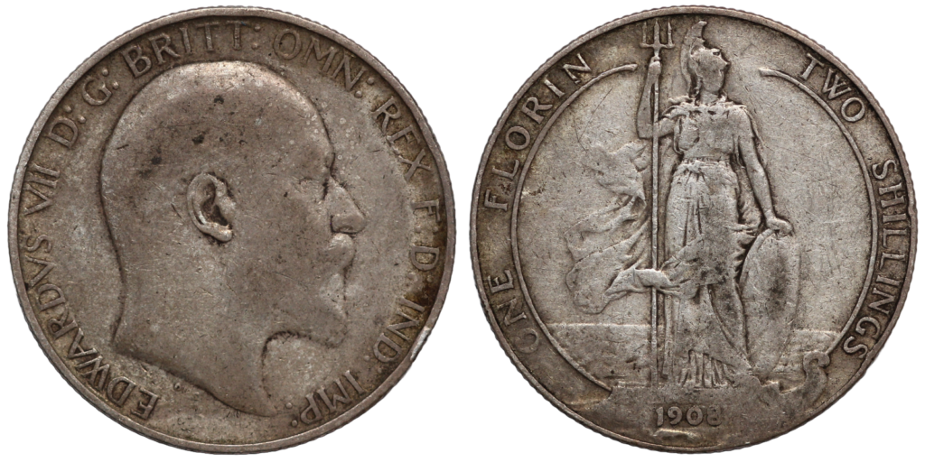 Great Britain 1908 Florin Edward VII Britannia S-3981 Sterling Silver ...