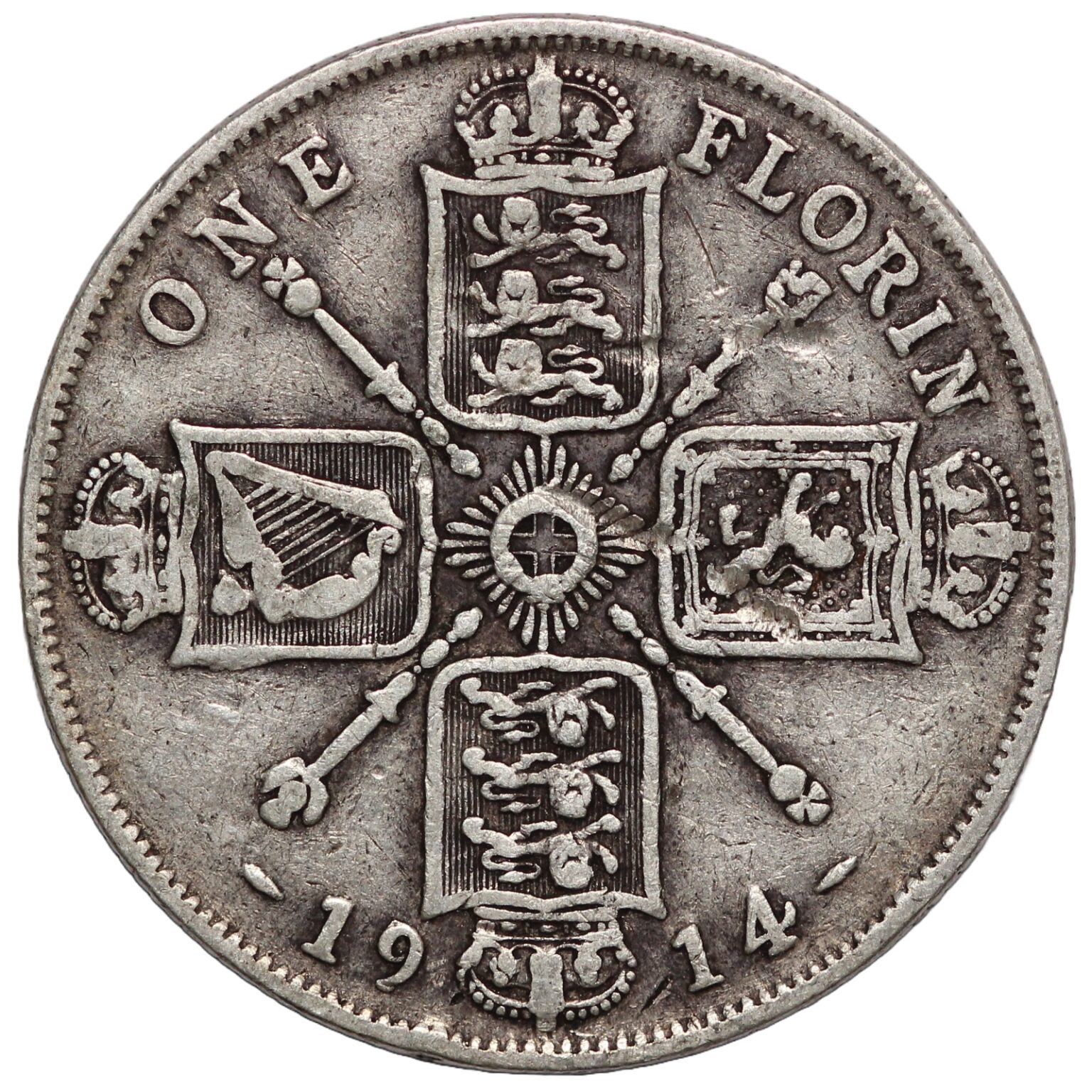 Great Britain 1914 One Florin S-4012 George V World Silver Coin ...