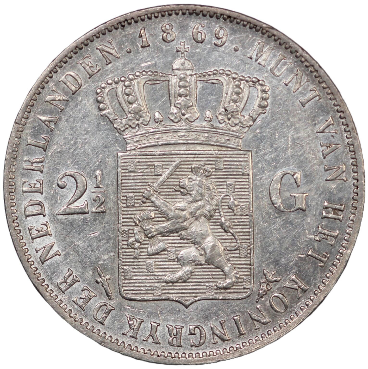 Netherlands 1869 2 1/2 Gulden William III KM# 82 World Silver Coin ...